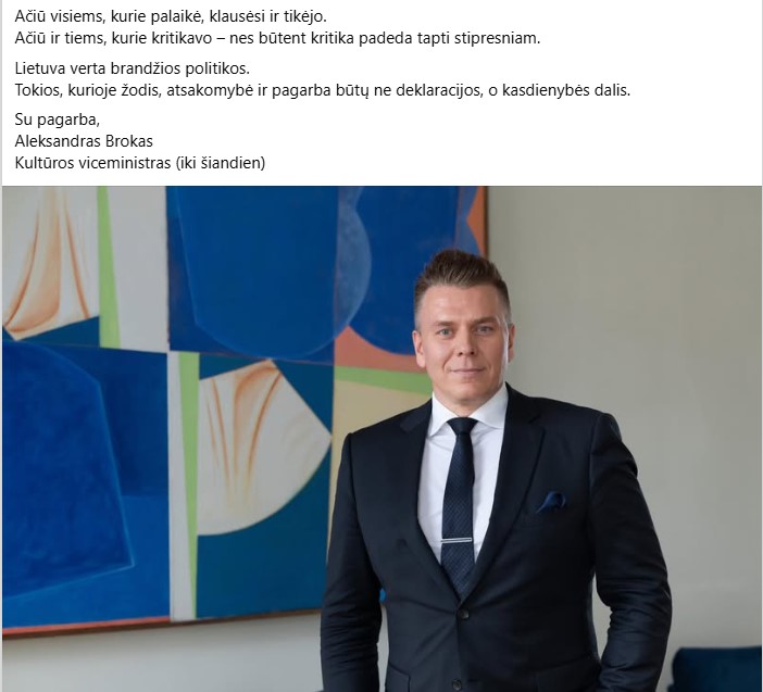 Kultūros viceministras Aleksandras Brokas traukiasi iš pareigų ...